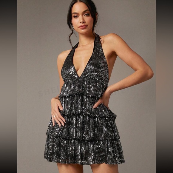 Rebellious Rose | Dresses | Deep V Neck Backless Multilayer Ruffle Hem ...